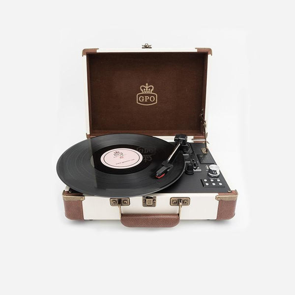 GPO Ambassador Vinyl Record Player Cream/Tan - DXB.NET